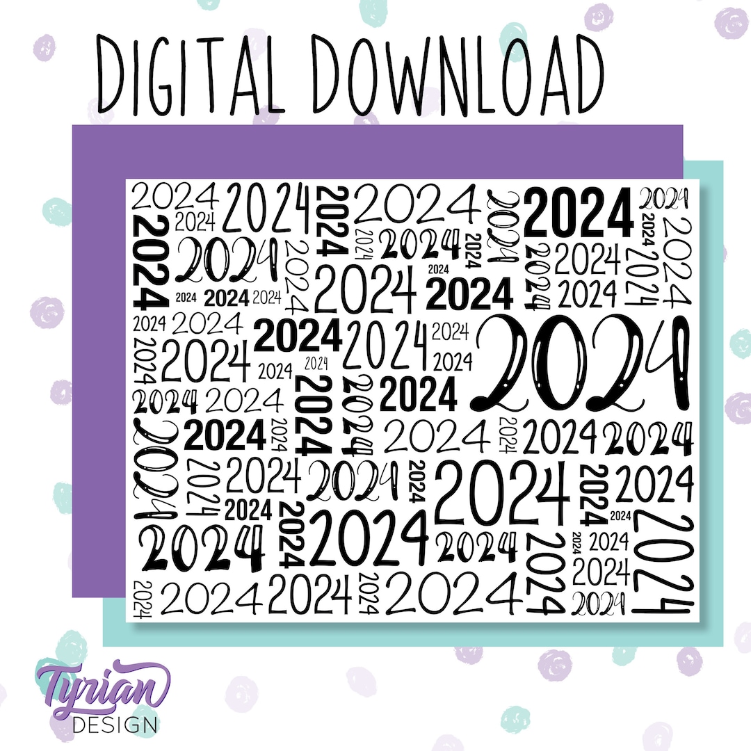 Digital Paper - 2024 Word Cloud Pattern - Printable Letter Size, Black ...