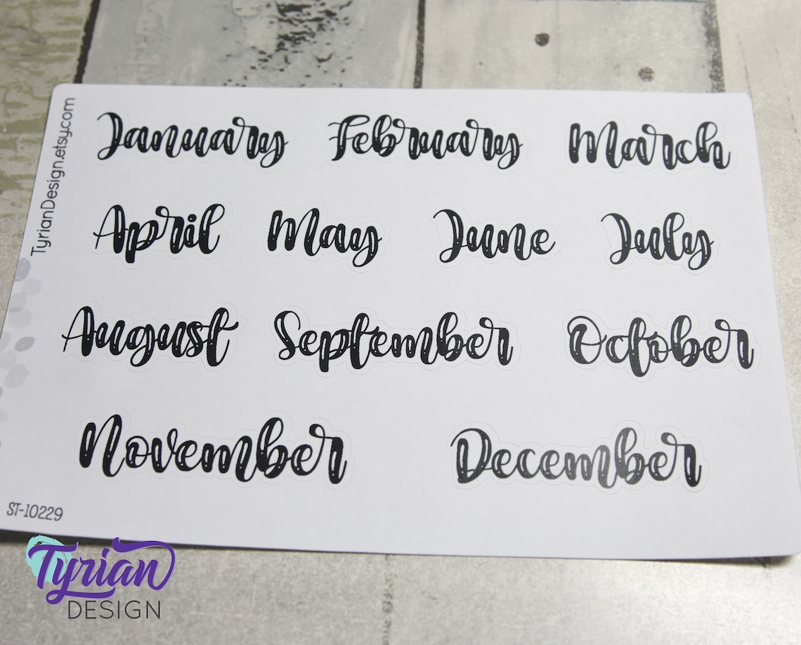 Months Stickers January December Script Font Monthly | Etsy