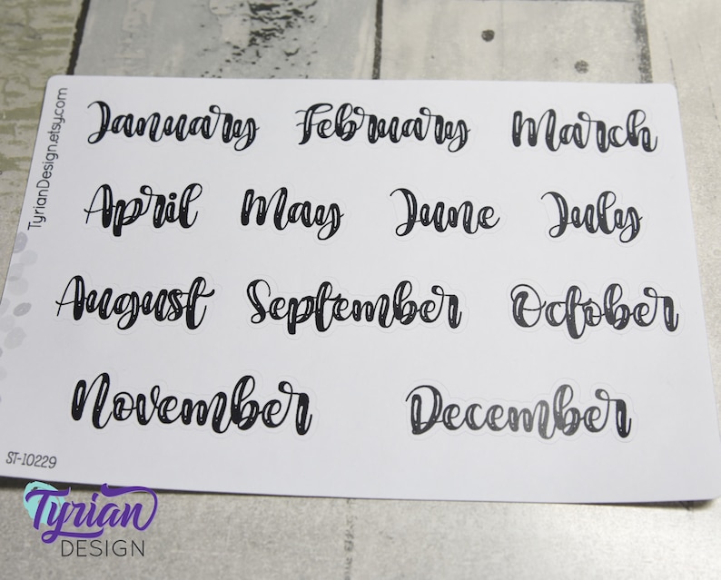 Months Stickers | January - December | Script Font | Monthly Title ...