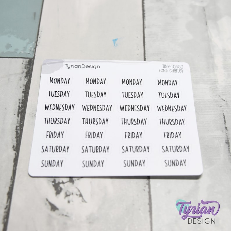 Tiny Days of the Week Stickers | Monday, Tuesday... Stickers | 28 ...