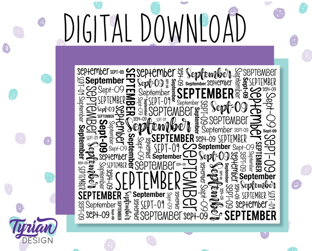 Digital Paper - September Word Cloud Pattern - Printable Letter Size ...