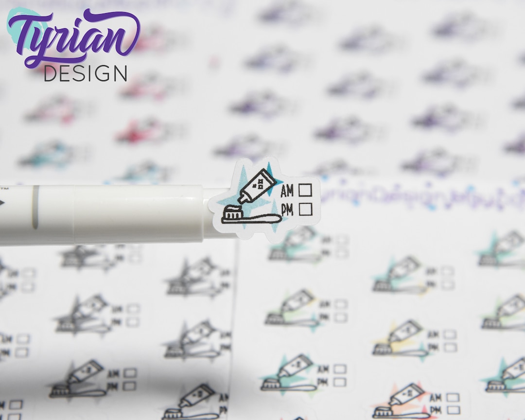 AM PM Tooth Brushing Stickers. Different Color Options. Keep Track of ...