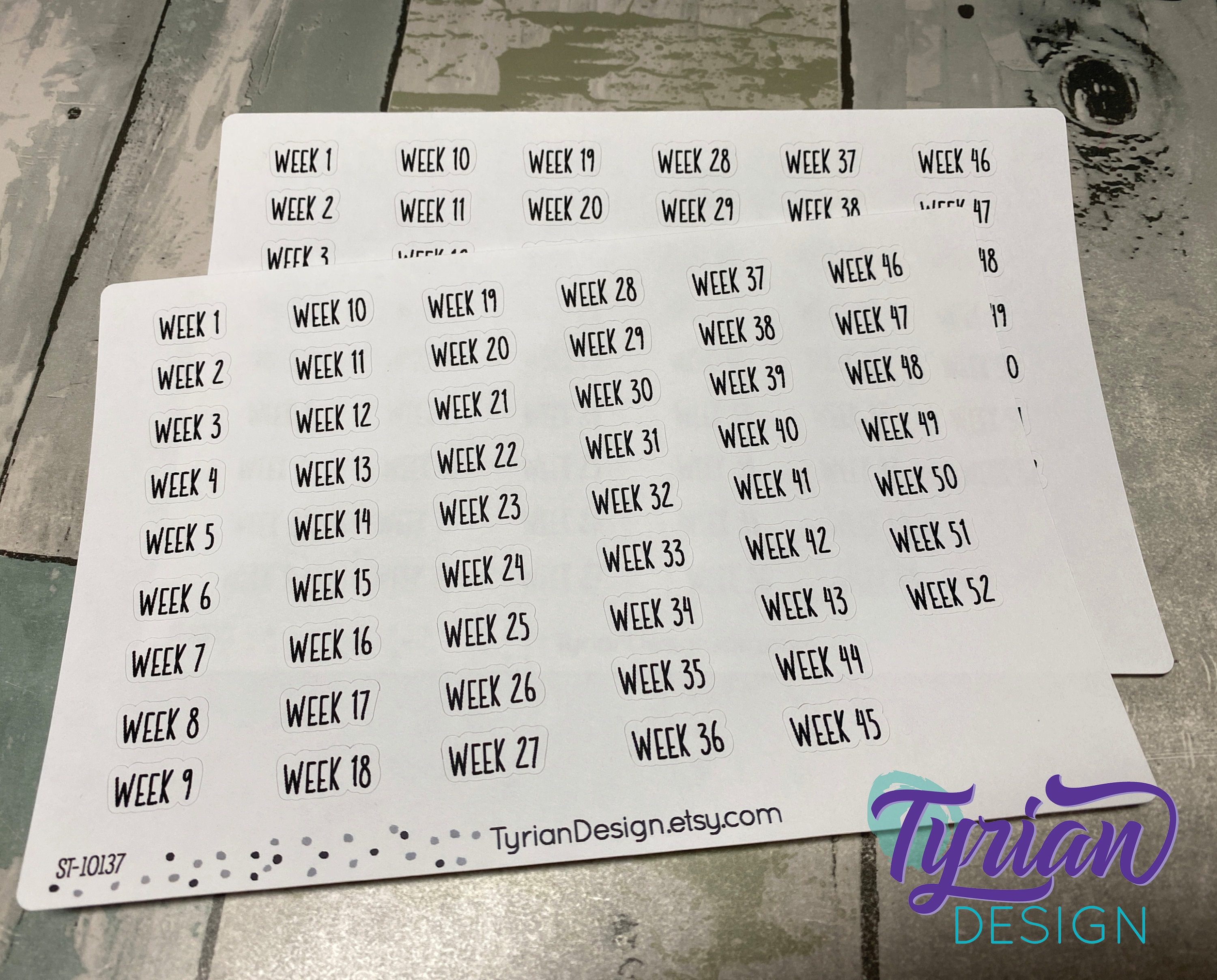 Week 1-52 Stickers Keep Track of the Weeks of the Year With | Etsy