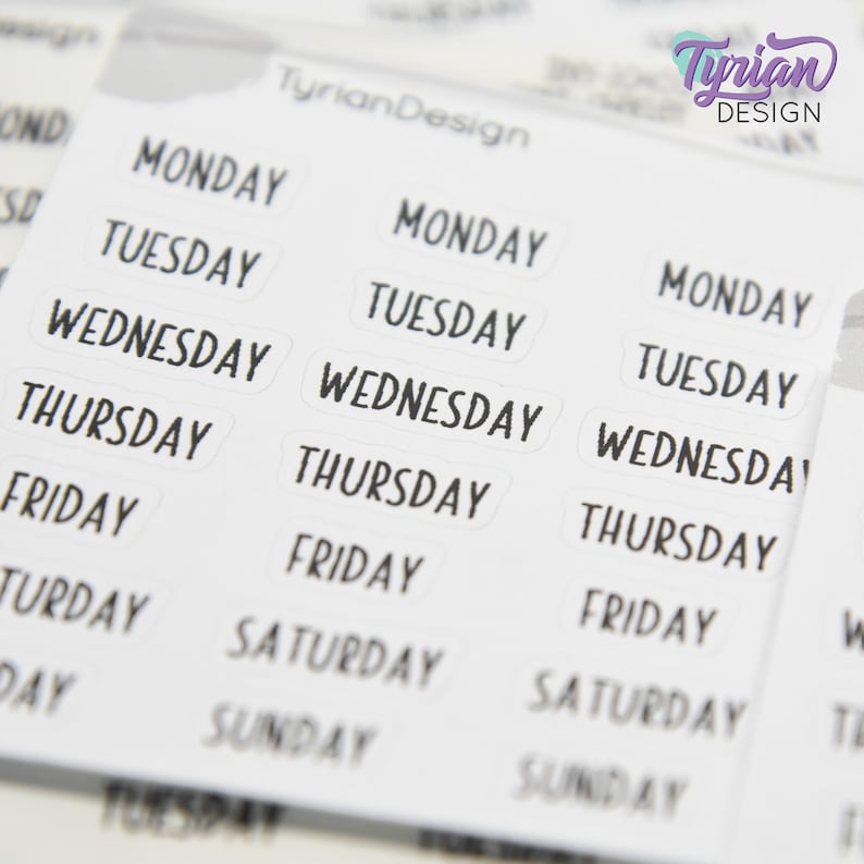 Tiny Days of the Week Stickers | Monday, Tuesday... Stickers | 28 ...