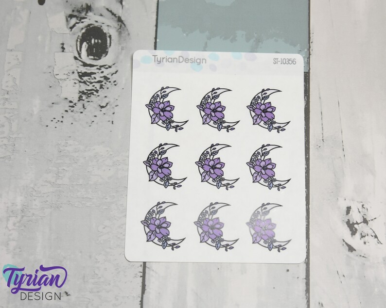 Purple Moon Stickers Moon With Flowers 9 Stickers per - Etsy
