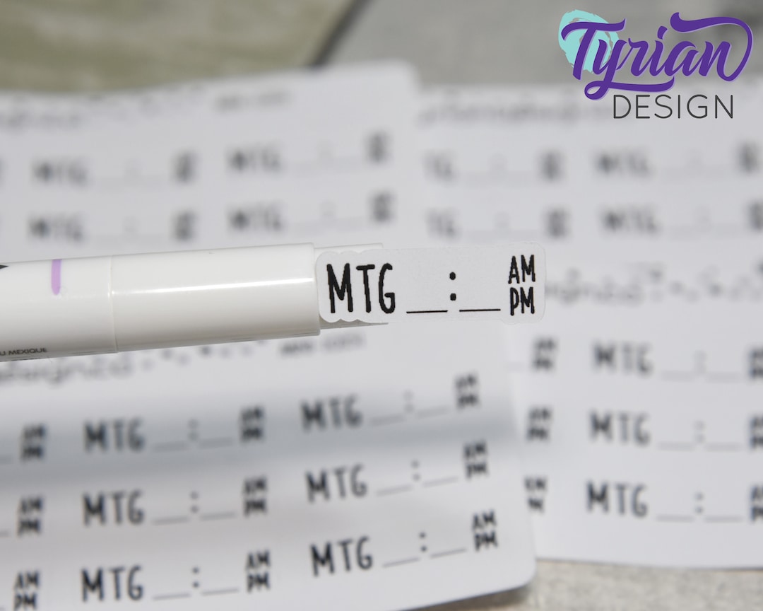 Meeting Time Stickers Mini Sheet for Planners and Journals. Black Type ...