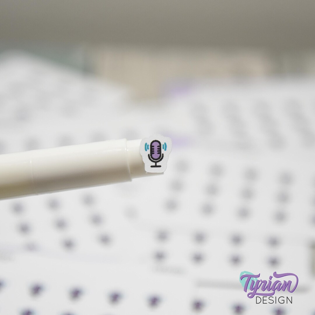 Podcast Stickers | Tiny Icon Microphone Stickers on a Mini Sheet | 21 ...