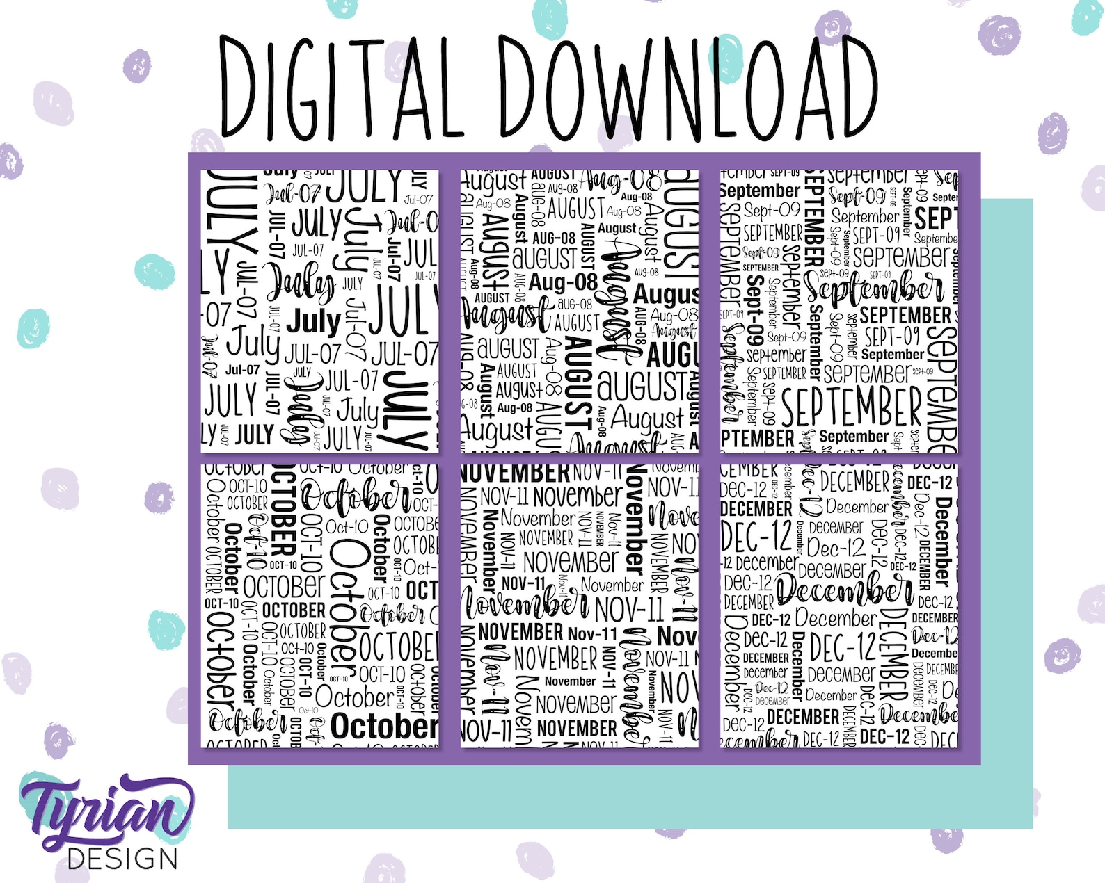 Digital Paper All 12 Months Word Cloud Pattern Printable - Etsy