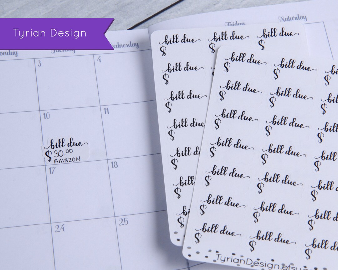 Bill Due Stickers (small) for Planners and Journals. (shown on a Pocket ...