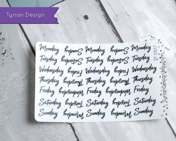 Days of the week Stickers Small Brush Lettering for | Etsy