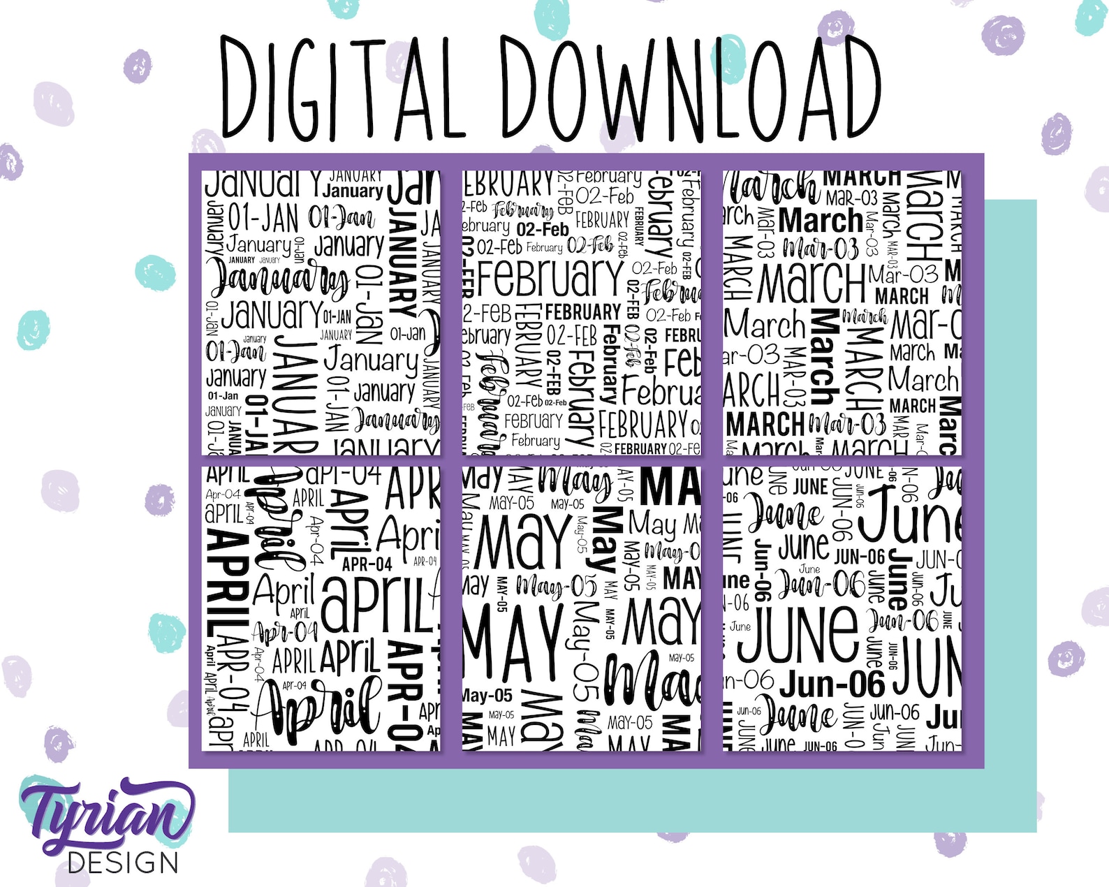 Digital Paper All 12 Months Word Cloud Pattern Printable - Etsy