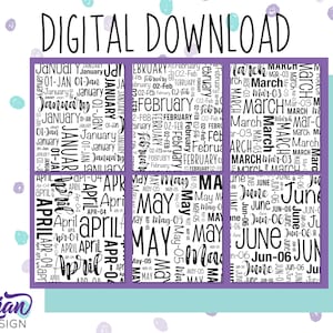Digital Paper | All 12 Months Word Cloud Pattern | Printable Letter ...