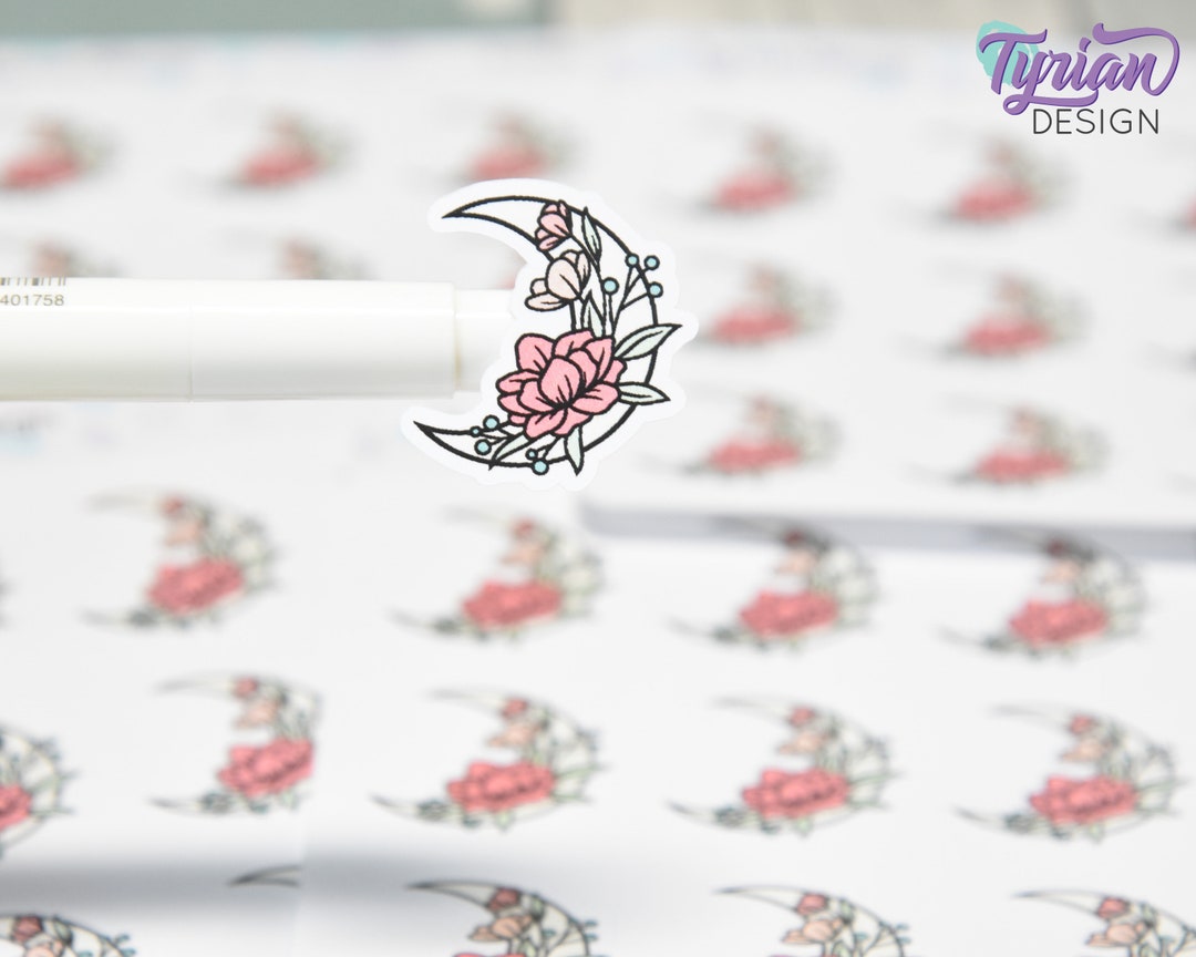Pastel Moon Stickers | Crescent Flower Moon | 9 Stickers per Sheet | 1 ...