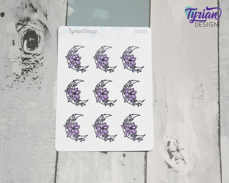 Purple Moon Stickers Moon With Flowers 9 Stickers per - Etsy