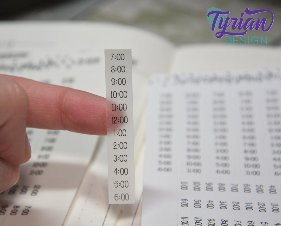 Time Strip Hourly Vertical Stickers for Planners and Journals Time ...
