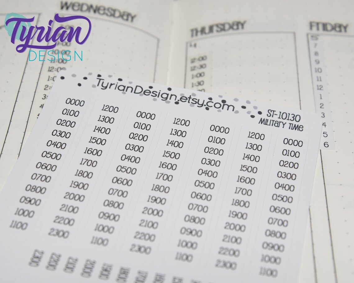 Military Time Strip Hourly Vertical Stickers for Planners and | Etsy