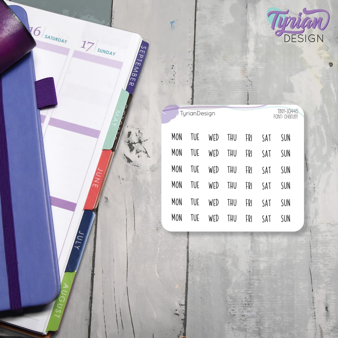 Tiny Days of the Week Stickers Monday, Tuesday... Stickers 42 Stickers ...