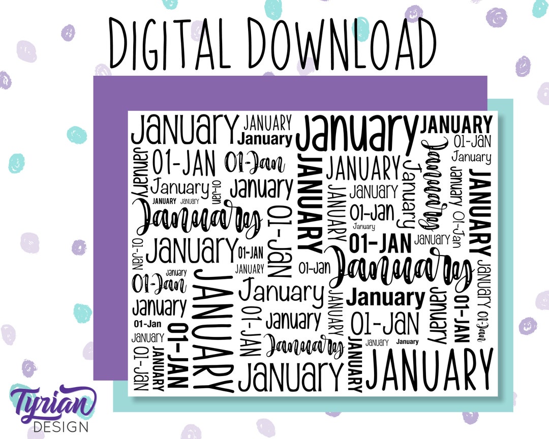 Digital Paper - January Word Cloud Pattern - Printable Letter Size ...