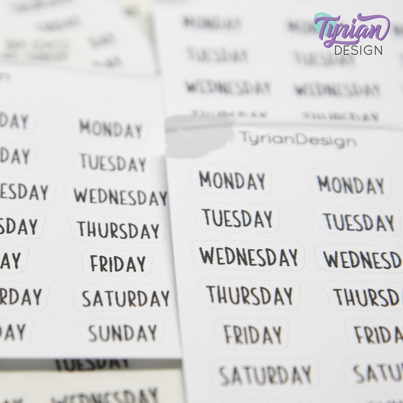 Tiny Days of the Week Stickers | Monday, Tuesday... Stickers | 28 ...