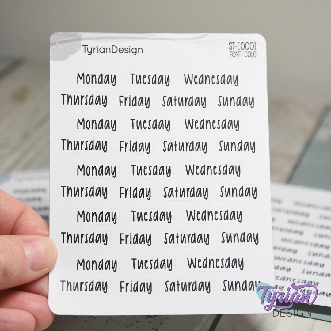 Days of the Week Stickers | Monday-sunday | 35 Stickers per Sheet | 1 ...