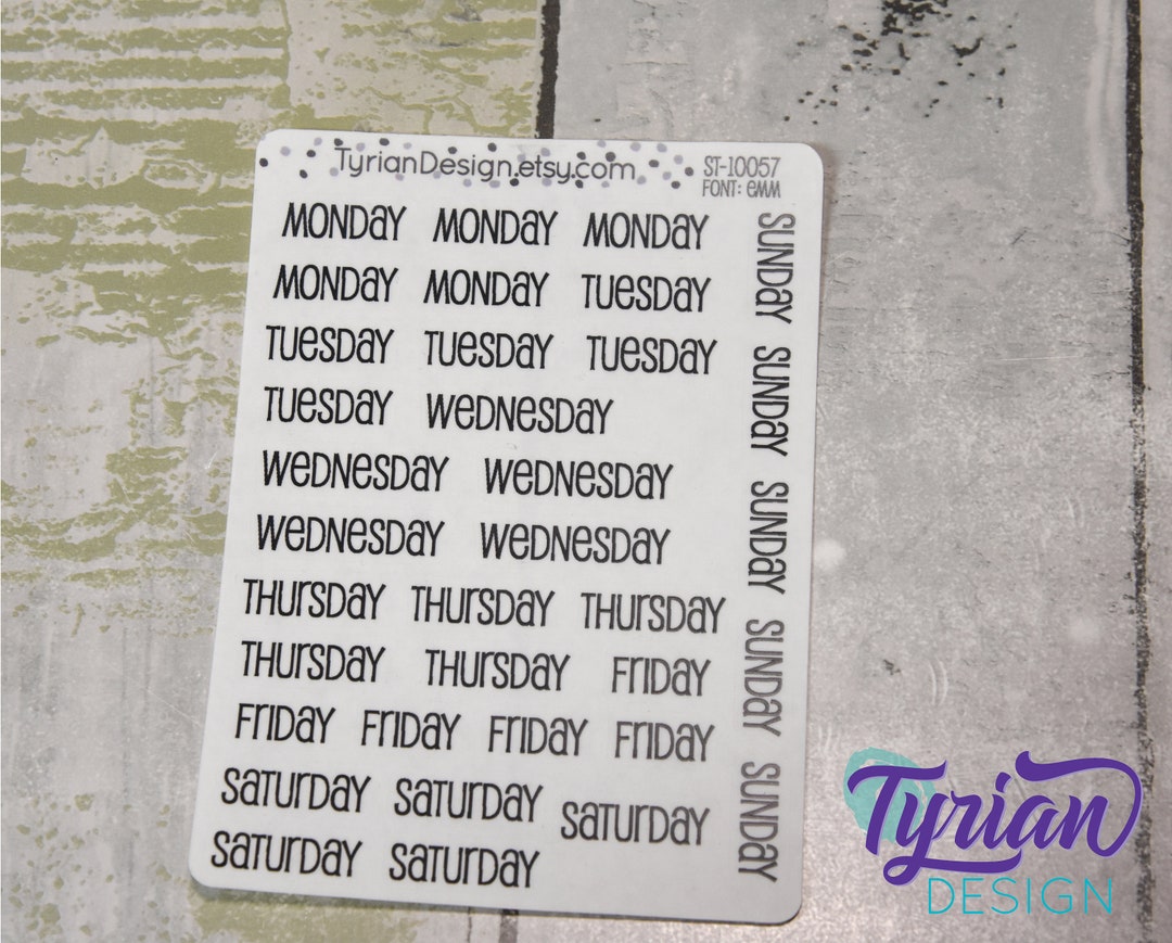 Days of the Week Stickers for Planners and Journals. (shown on a A5 ...