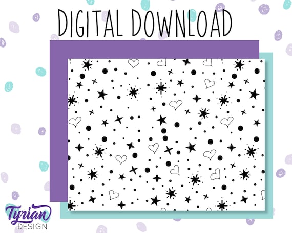 Digital Paper Hearts and Stars Pattern Printable Letter | Etsy