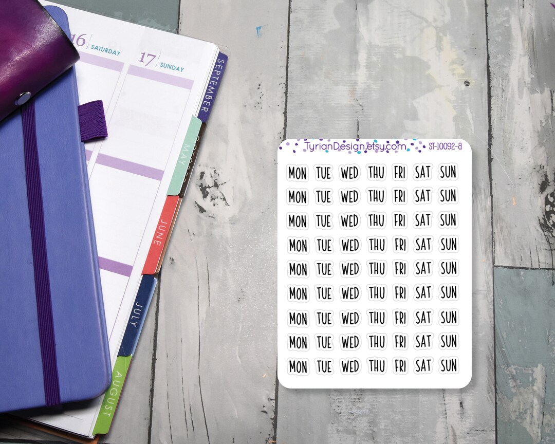 Days of the Week Stickers (small) for Planners and Journals. Days of ...