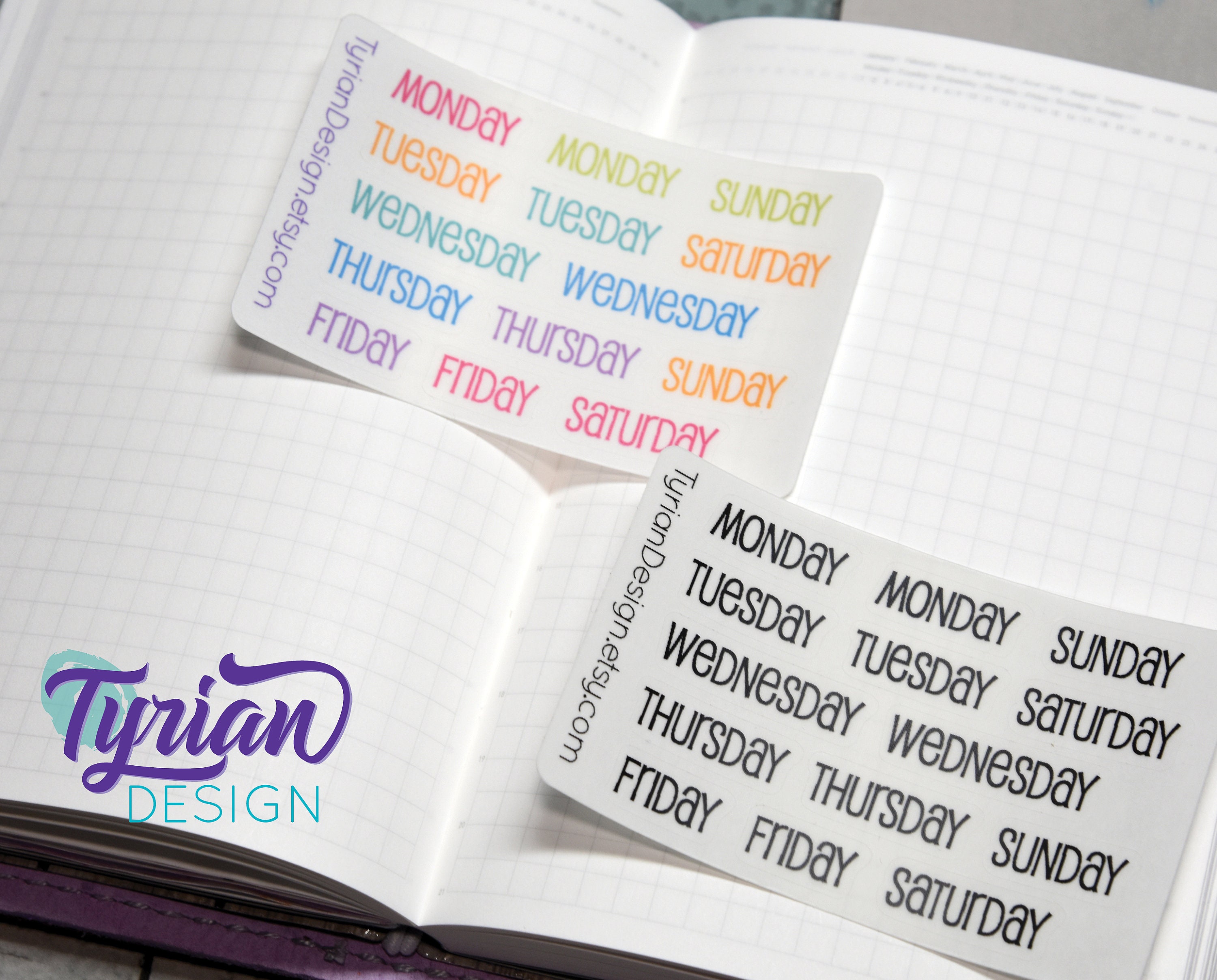 Days of the Week Stickers for Planners and Journals. Date Headers ...