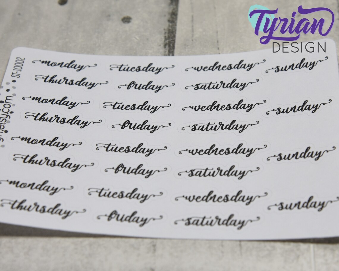 Days of the Week Stickers (small) for Planners and Journals. (shown on ...