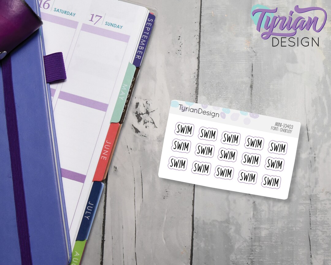 Swim Stickers Mini Sheet Swimming Stickers 15 Stickers Black Type Clear ...