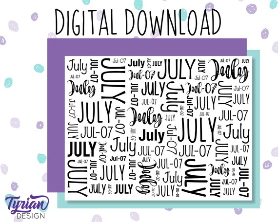 Digital Paper July Word Cloud Pattern Printable Letter | Etsy