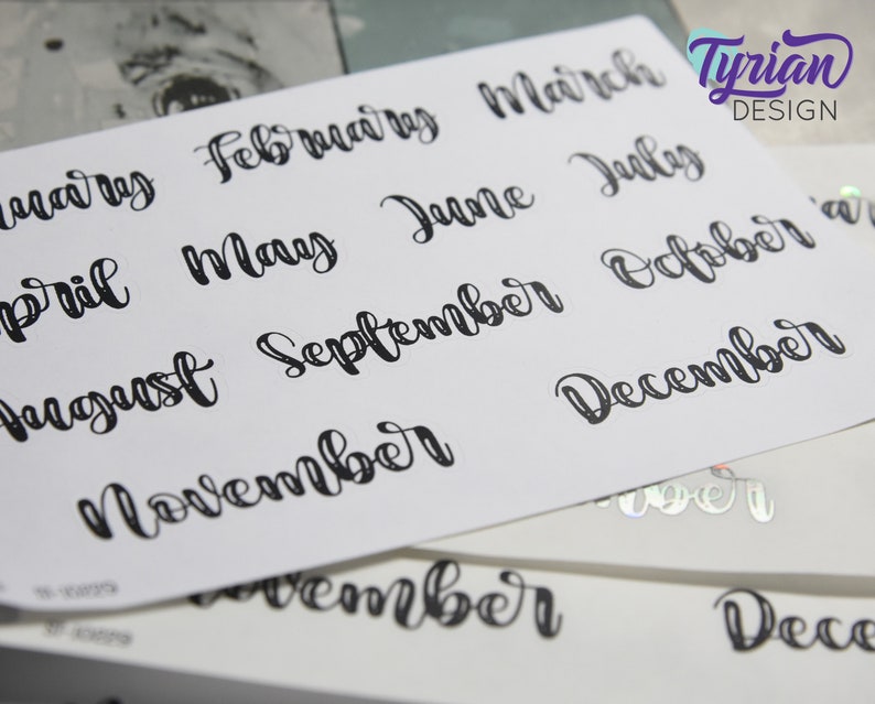 Months Stickers | January - December | Script Font | Monthly Title ...
