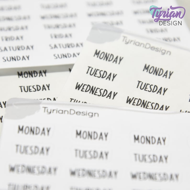 Tiny Days of the Week Stickers | Monday, Tuesday... Stickers | 28 ...