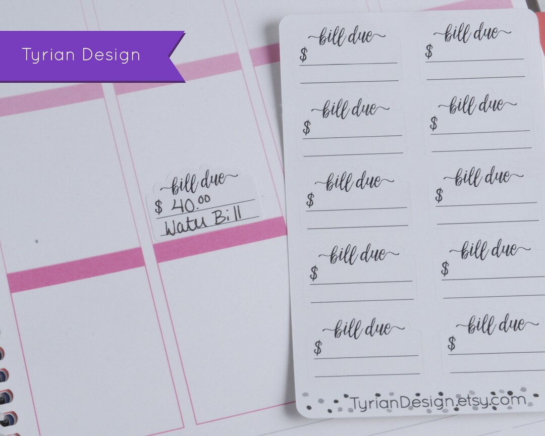 Bill Due Stickers for Planners and Journals. Bill Due, Clear or White ...