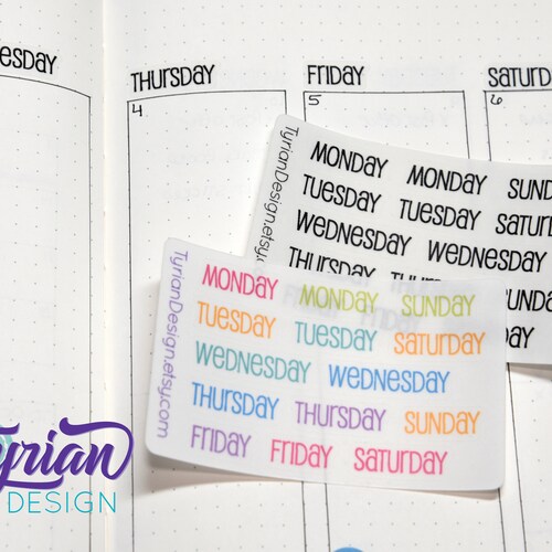 Days of the Week Stickers small for Planners and Journals. - Etsy