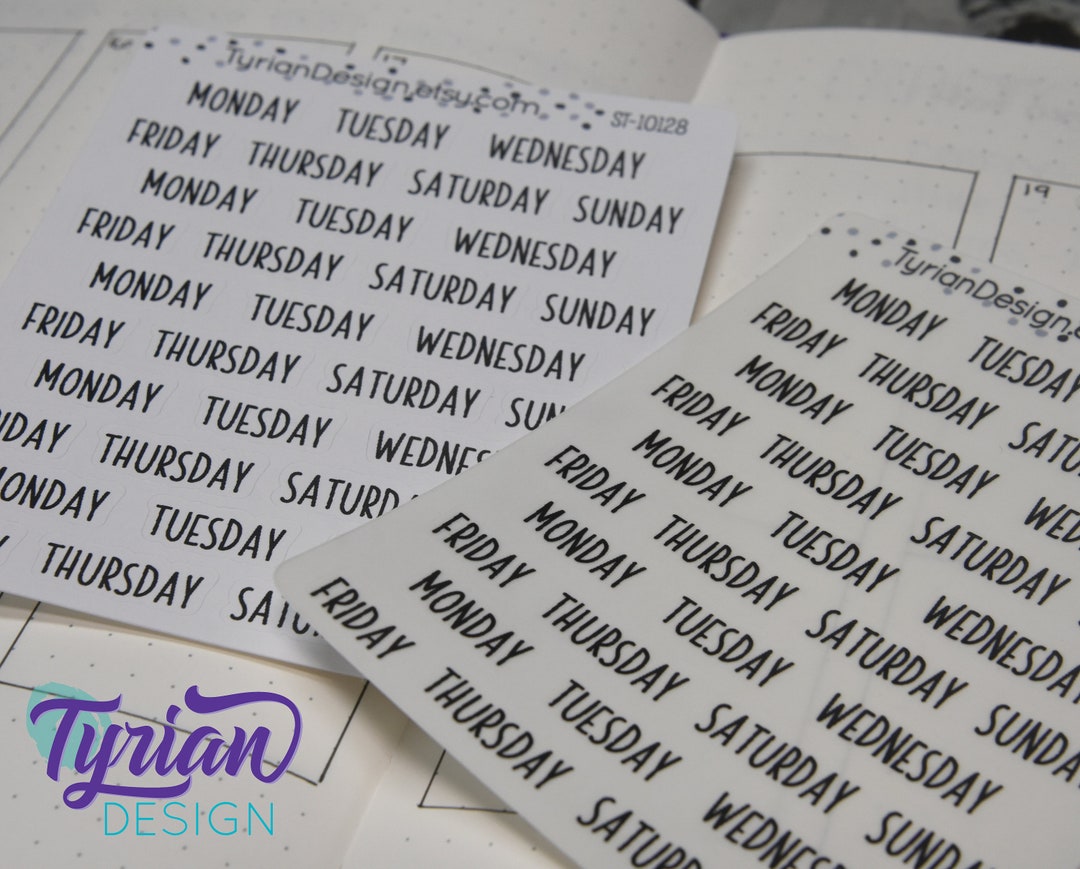 Days of the Week Stickers | Monday-sunday | 35 Stickers per Sheet | 1 ...