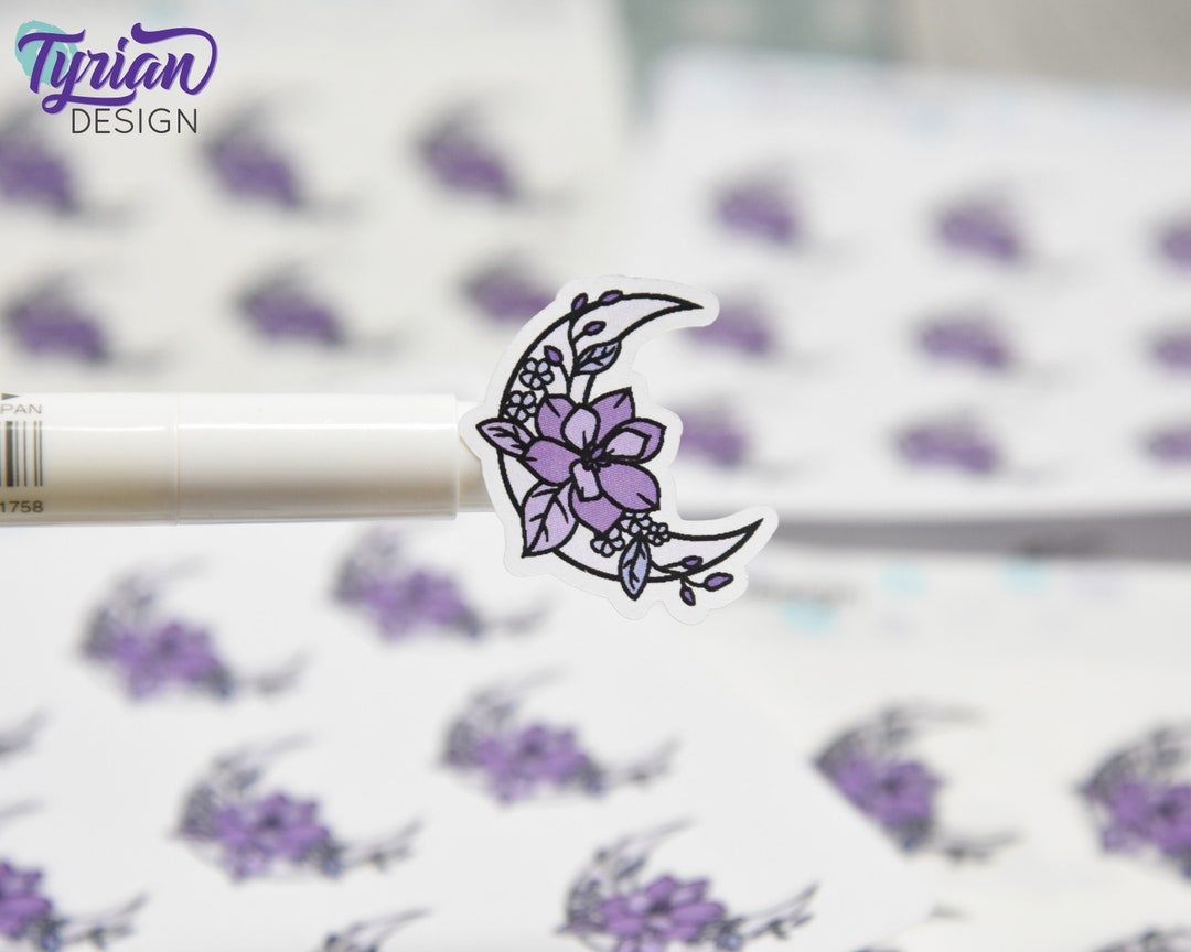 Purple Moon Stickers | Moon With Flowers | 9 Stickers per Sheet | 1 X 1 ...