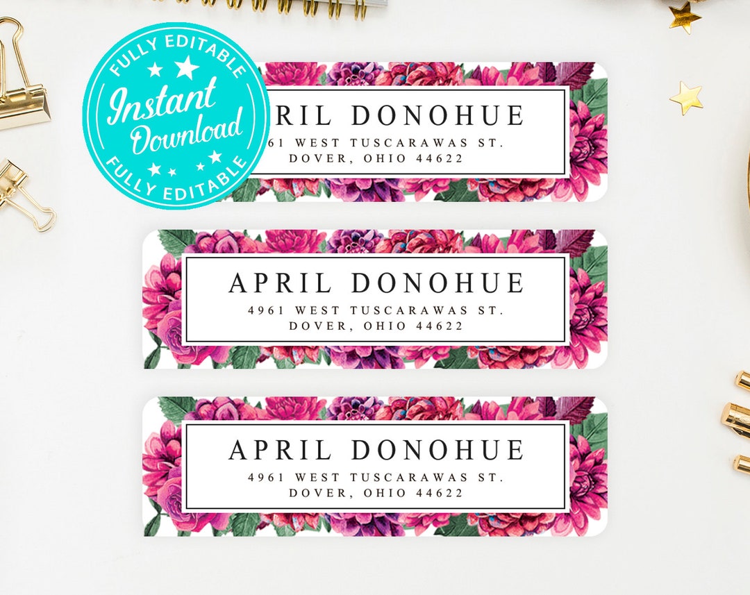 INSTANT DOWNLOAD DIY Address Labels / Pink Floral Editable Address ...
