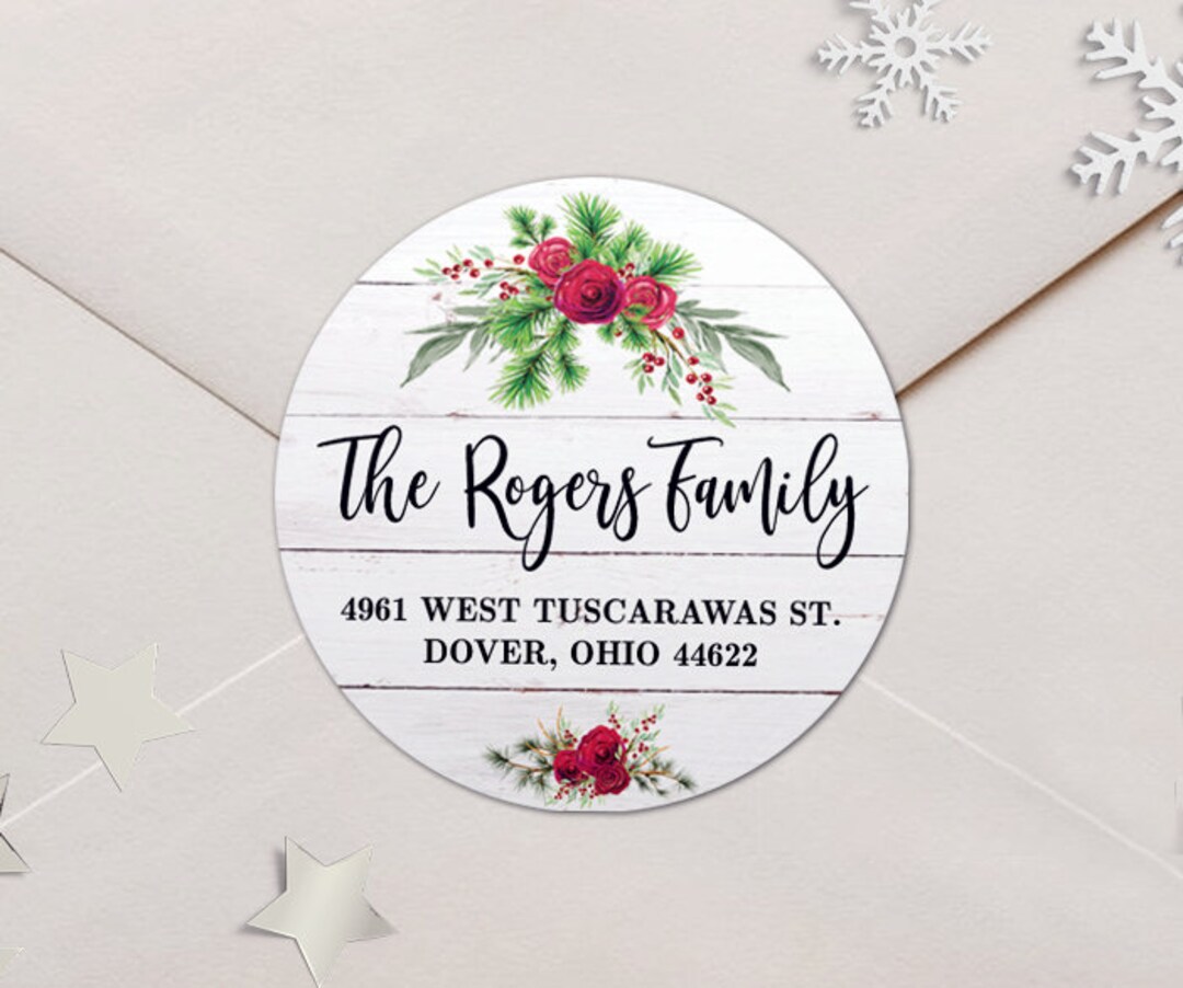 Address Labels / Rustic Christmas Rose Return Address Labels / Red Rose ...
