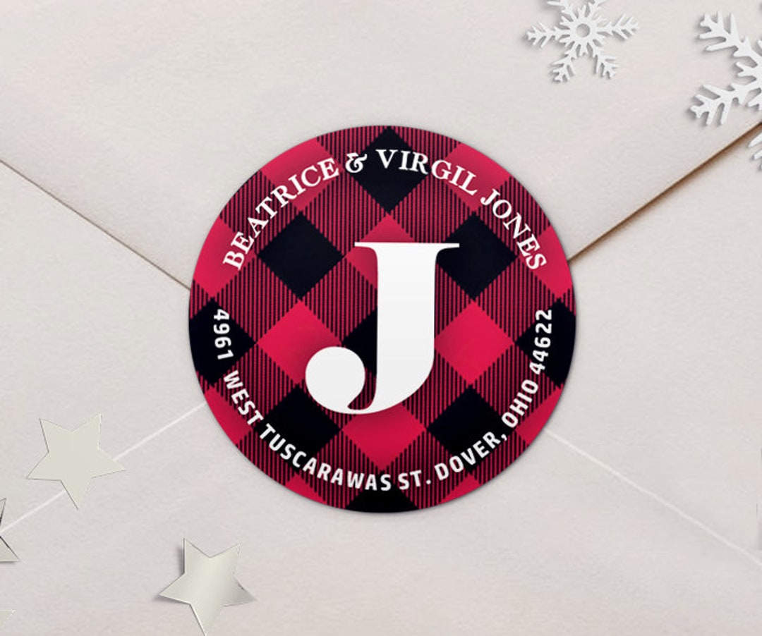 Address Labels / Buffalo Check Monogram Christmas Return Address Labels ...