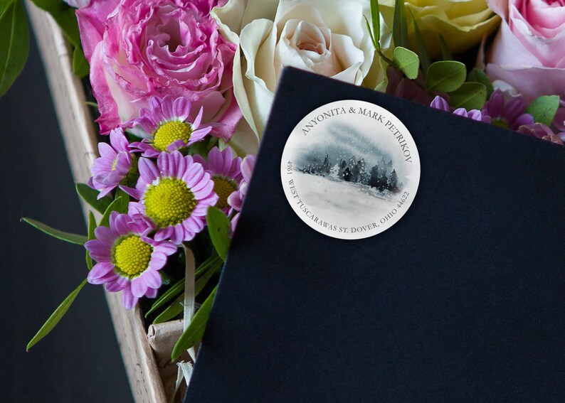 Address Labels / Christmas Winter Watercolor Scene Trees - Etsy