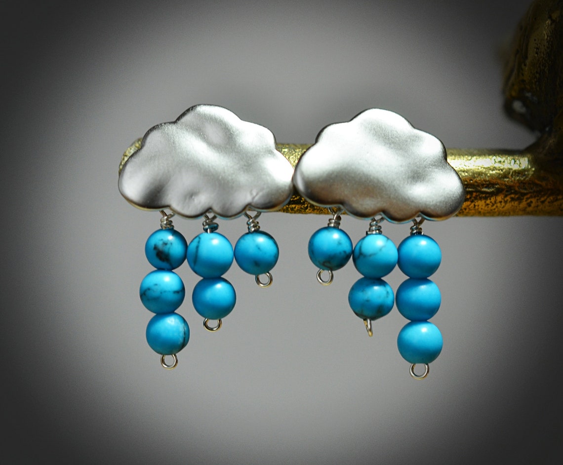 Rain Drop Silver Cloud Earrings, Cloud Earrings, Blue Rain Drop ...