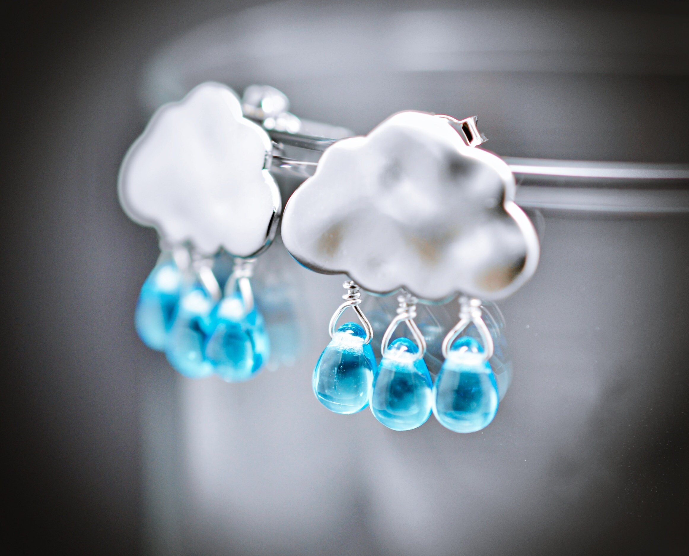 Matte Silver Cloud Earrings, Czech Glass Raindrops, Sterling Silver ...