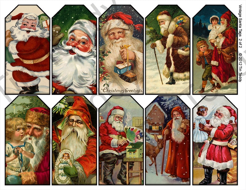 Vintage Santa Tags Printable Digital Collage Sheet 20 Different 2 X 4 ...