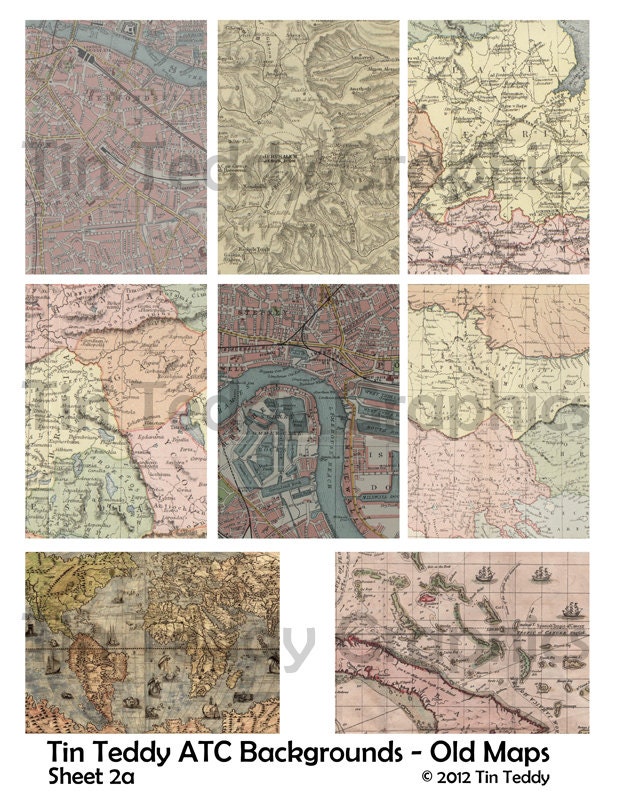 Vintage Map Digital Collage Sheet - Great for ATC Backgrounds, Map Tags ...