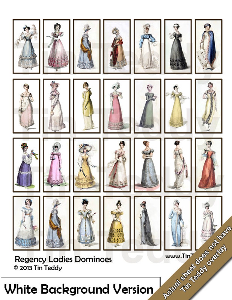 Regency Ladies Dominoes Digital Collage Sheet - 2" X 1" Domino Size ...