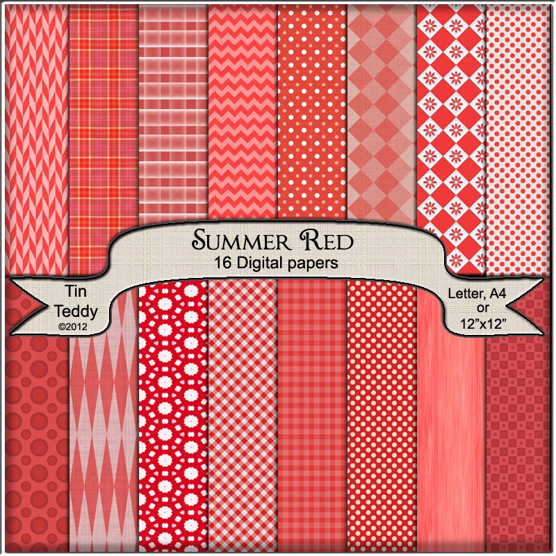 Digital Paper Summer Red Coordinated Printable Backgrounds for Your ...