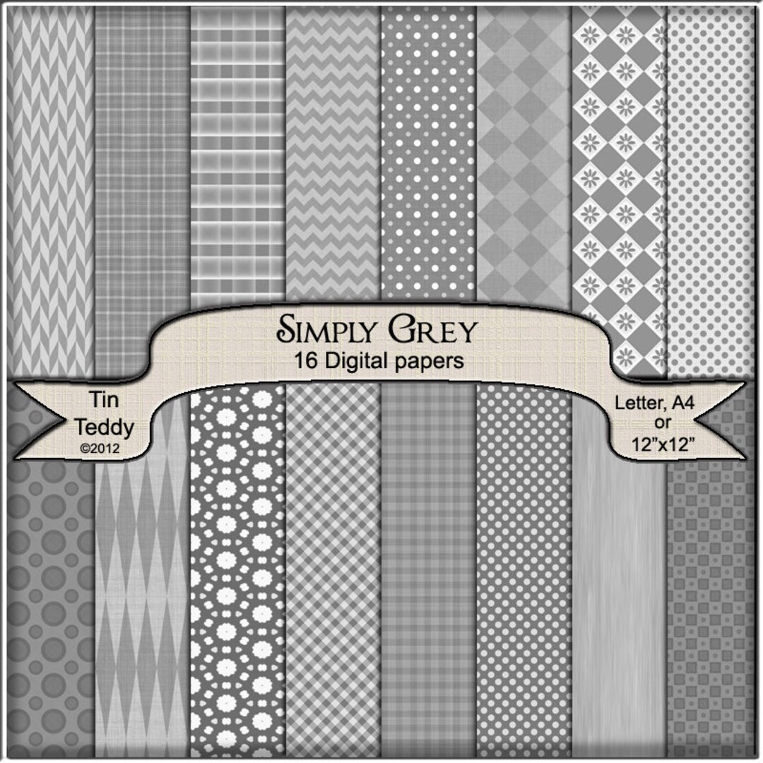 Digital Paper - Simply Grey Coordinated Printable Backgrounds for Your ...