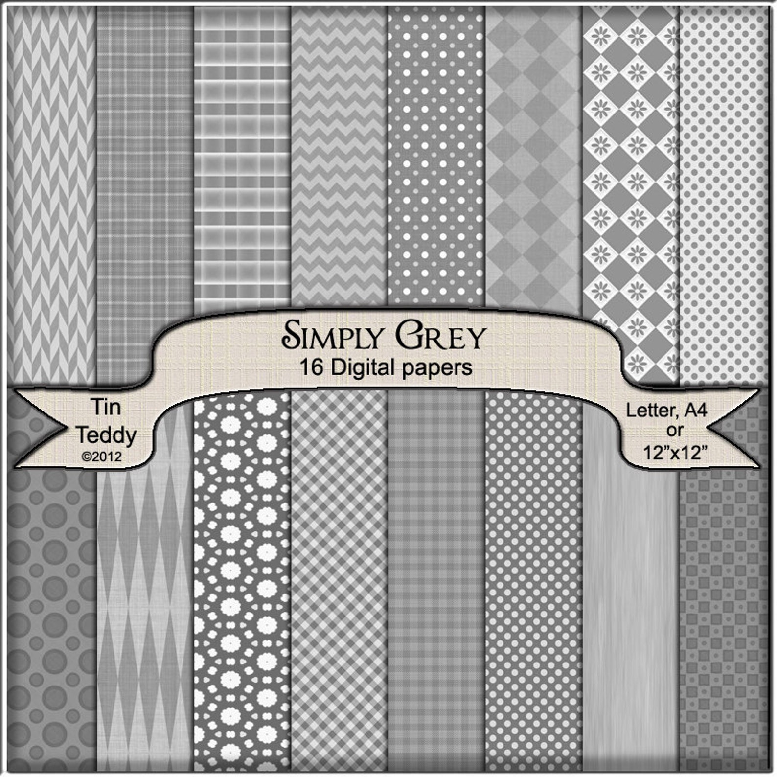 Digital Paper - Simply Grey Coordinated Printable Backgrounds for Your ...