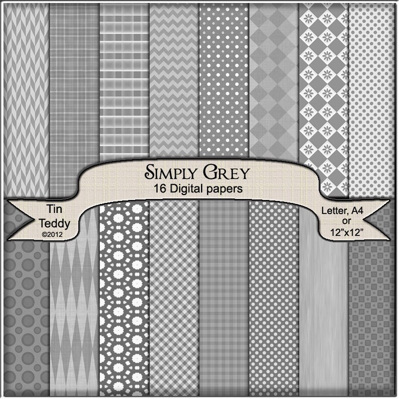 Digital Paper - Simply Grey Coordinated Printable Backgrounds for Your ...